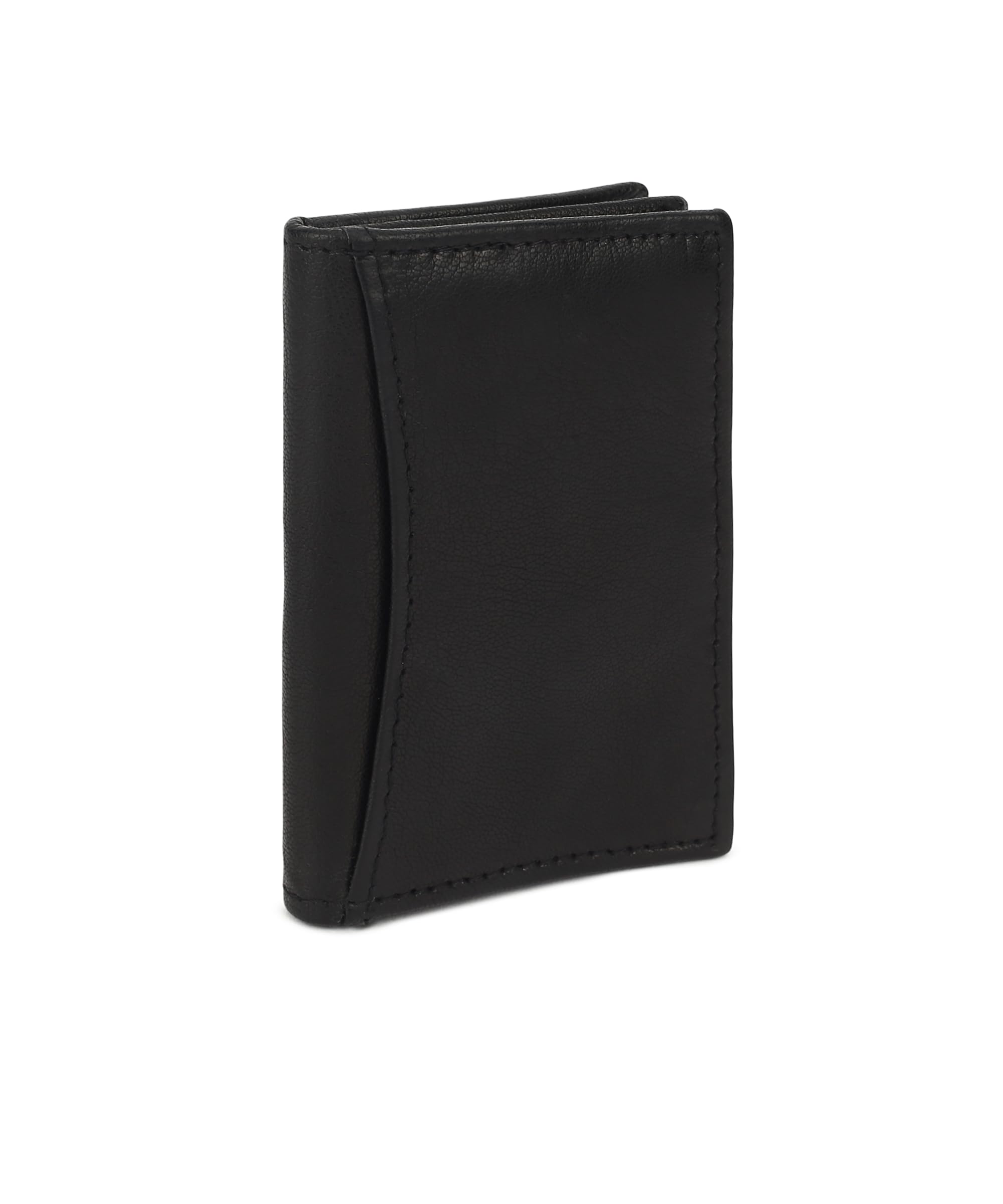 Leatherboss Genuine Leather Business Card Holder | Expandable Pocket, Credit Card & ID Slots | Stylish & Compact | Black