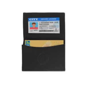 Leatherboss Genuine Leather Business Card Holder | Expandable Pocket, Credit Card & ID Slots | Stylish & Compact | Black