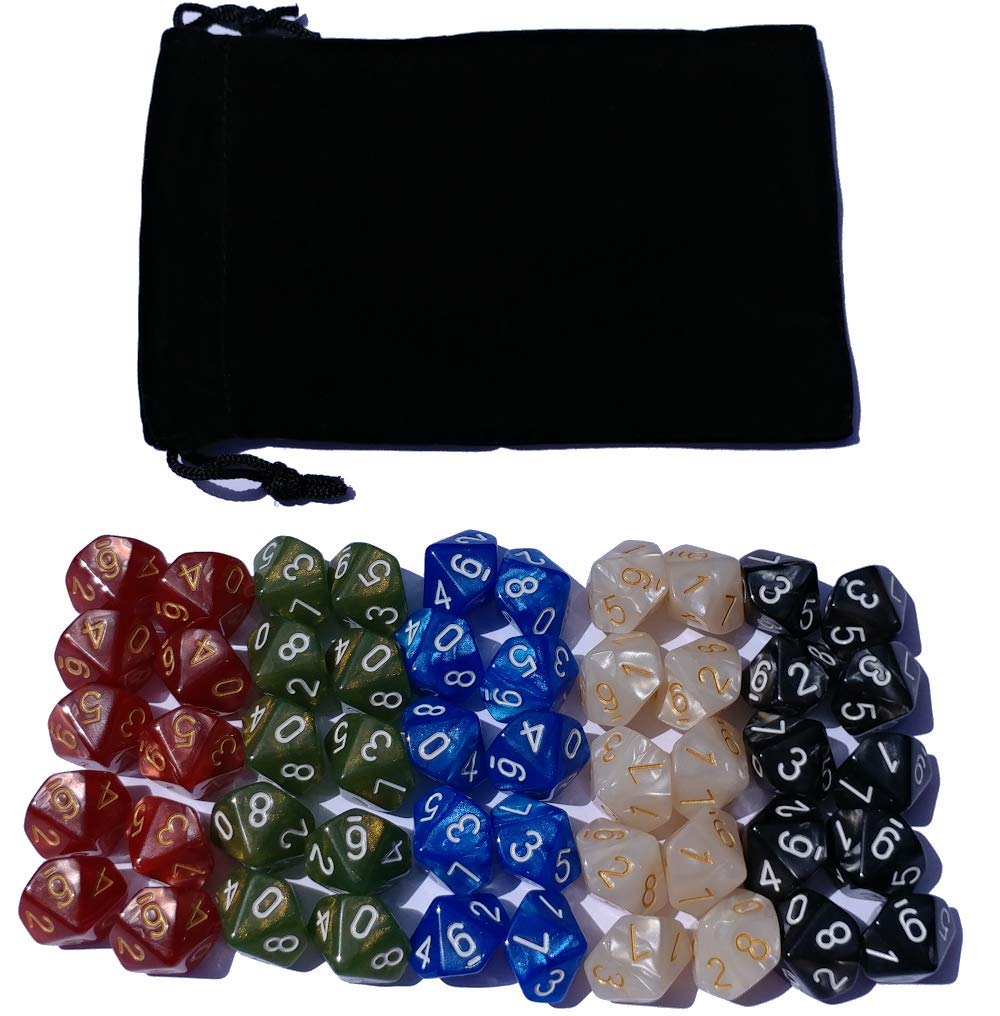 50 10-Sided Dice | 5 Sets of 10 D10