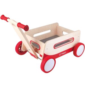 Hape Wooden Wagon Push and Pull Toy| Baby Learning Walker with Wheels for Toddlers Age 1 Year Old and up