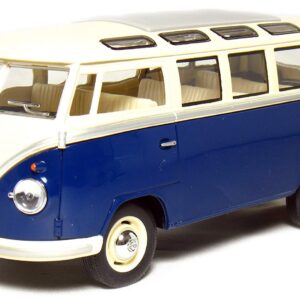 KINGSMART 1962 Volkswagen Classic Hippy Bus 7" 1:24Scale Blue Die Cast Metal Model Toy Pull Back Action Car