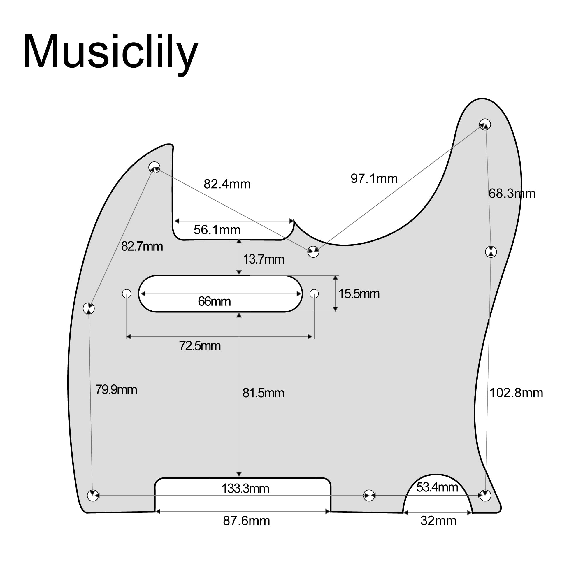 Musiclily 8 Hole Tele Pickguard Scratch Plate for USA/Mexican Fender American Standard Telecaster Modern Style Electric Guitar, 3Ply Black