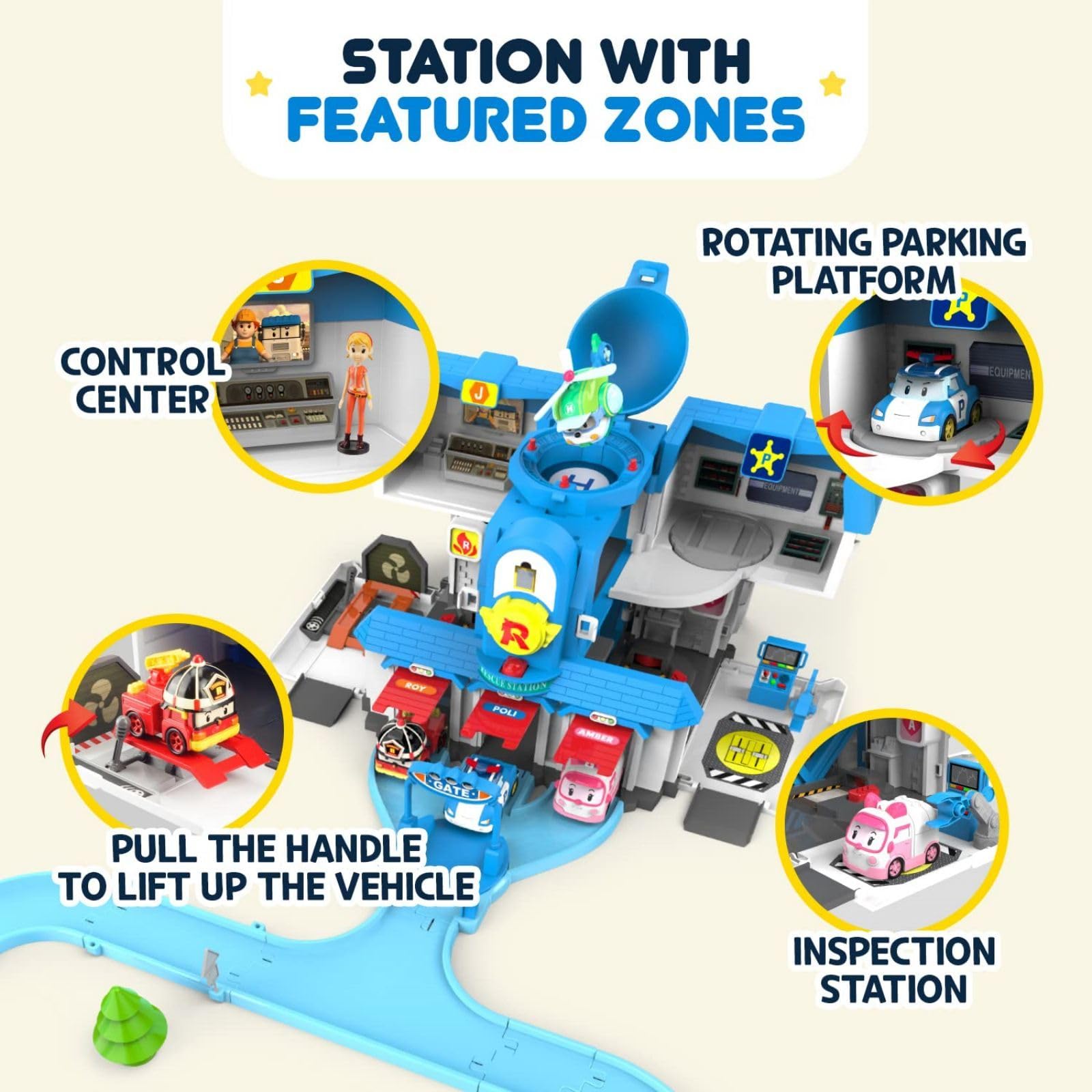 Robocar Poli Toys Exclusive, Transforming Headquarter Station Playset, Rescue Center Race Track Set for Diecast Cars Toy, Emergency Firetruck Station Rescue Toys Gift for Kid Boy Girl Age 1 2 3 4 5