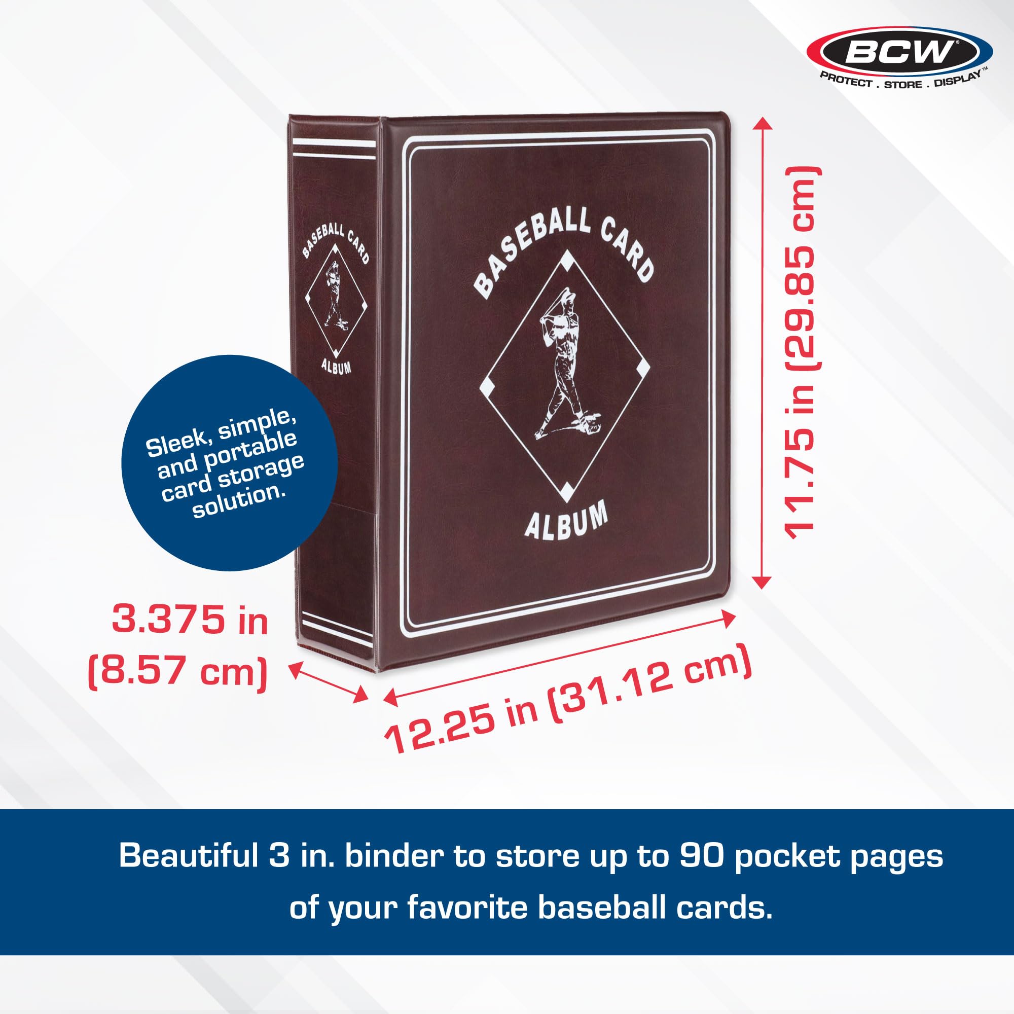 BCW Supplies Baseball 3" Album - Burgundy | Premium Durable Binder for 90 Baseball Cards Heavy-Duty D-Ring, Lasting Durability, and Classic Display | Ideal for Collectors, Storage, and Card Protection