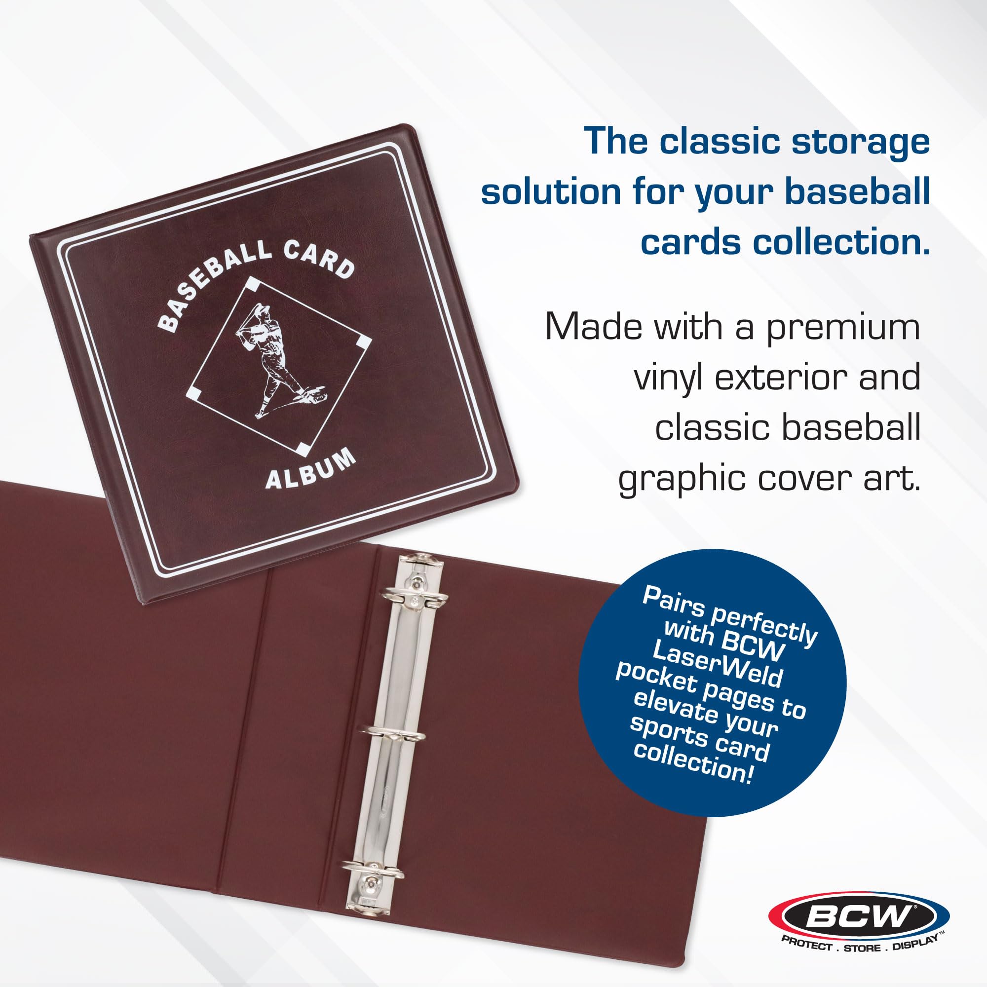 BCW Supplies Baseball 3" Album - Burgundy | Premium Durable Binder for 90 Baseball Cards Heavy-Duty D-Ring, Lasting Durability, and Classic Display | Ideal for Collectors, Storage, and Card Protection