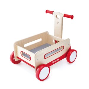 hape wooden wagon push and pull toy| baby learning walker with wheels for toddlers age 1 year old and up