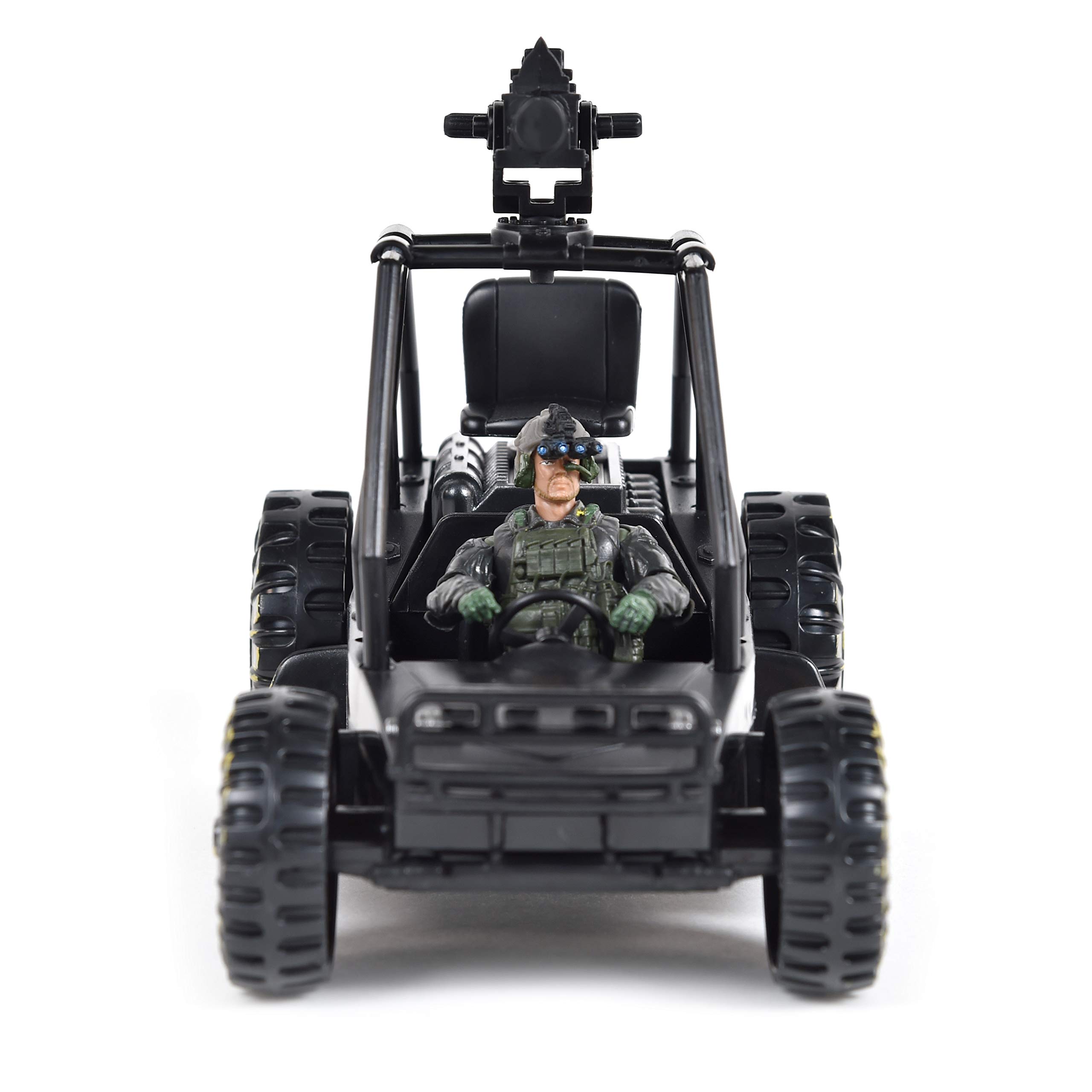 Sunny Days Entertainment Delta Attack Vehicle – Playset with Action Figure and Realistic Accessories | Military Toy Set for Kids – Elite Force, Black