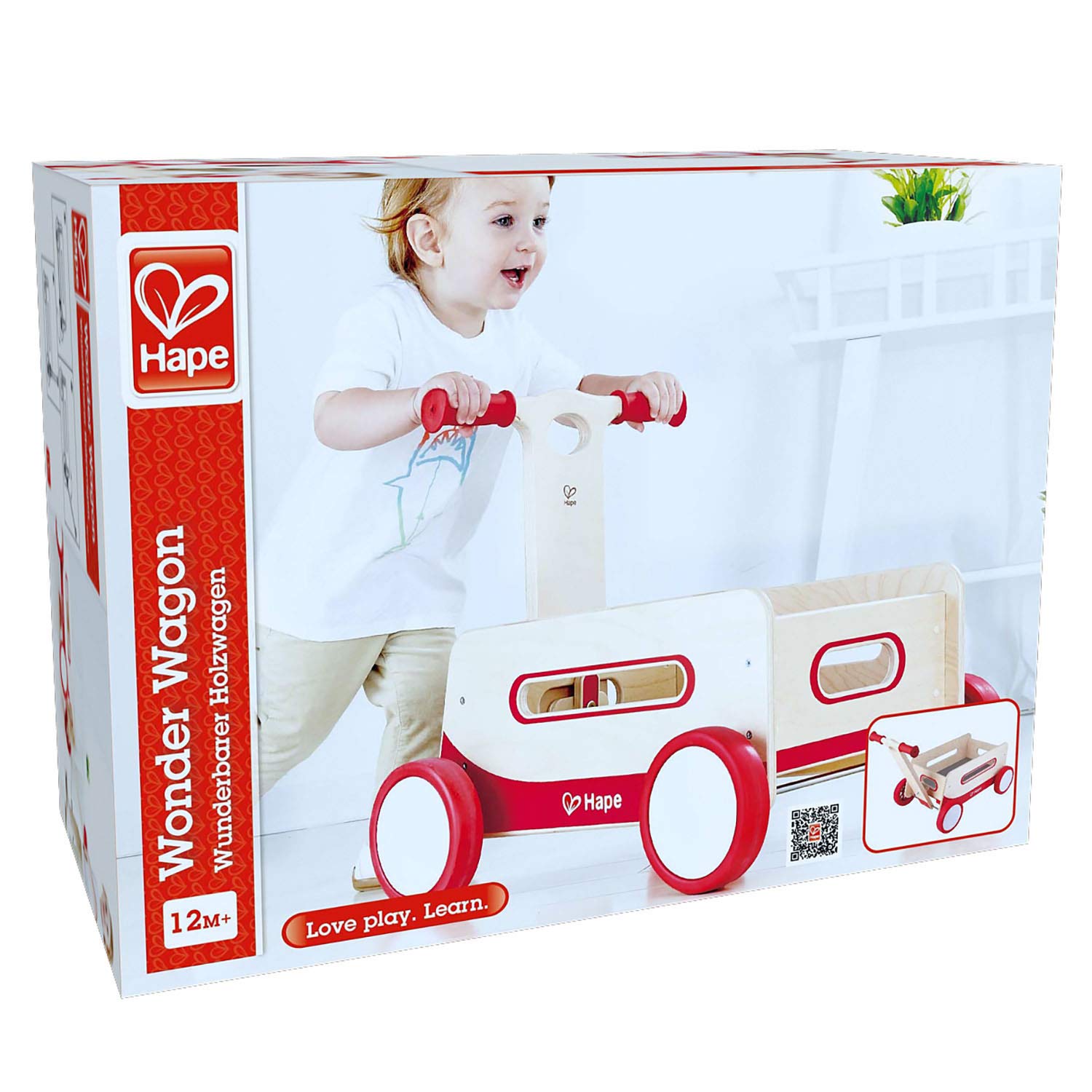 Hape Wooden Wagon Push and Pull Toy| Baby Learning Walker with Wheels for Toddlers Age 1 Year Old and up