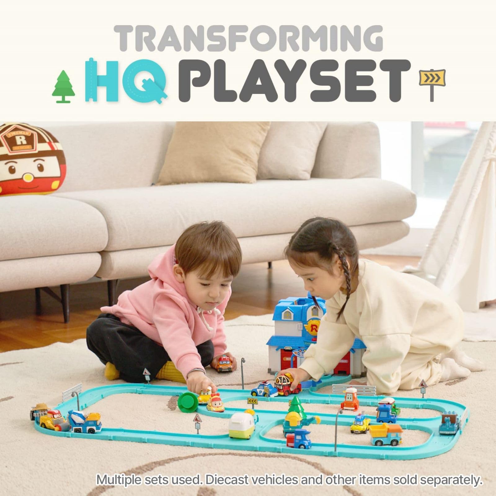 Robocar Poli Toys Exclusive, Transforming Headquarter Station Playset, Rescue Center Race Track Set for Diecast Cars Toy, Emergency Firetruck Station Rescue Toys Gift for Kid Boy Girl Age 1 2 3 4 5