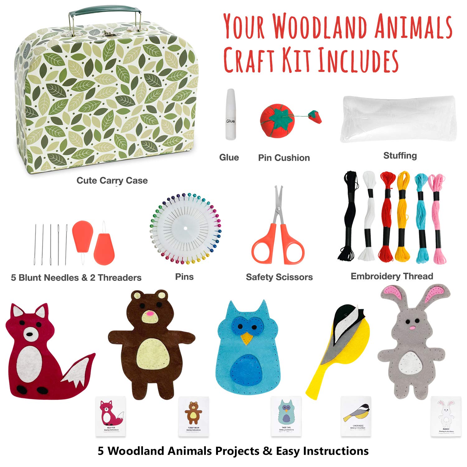 CraftLab Woodland Animals Kids Sewing Kit, Educational Beginner Arts & Crafts Gift for Boys and Girls Ages 7 to 13 DIY Learn to Sew Embroidery