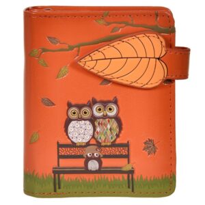 shag wear owl park bench small bird wallet for women and teen girls vegan faux leather orange 4.5"