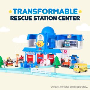 Robocar Poli Toys Exclusive, Transforming Headquarter Station Playset, Rescue Center Race Track Set for Diecast Cars Toy, Emergency Firetruck Station Rescue Toys Gift for Kid Boy Girl Age 1 2 3 4 5