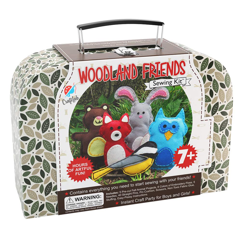 CraftLab Woodland Animals Kids Sewing Kit, Educational Beginner Arts & Crafts Gift for Boys and Girls Ages 7 to 13 DIY Learn to Sew Embroidery