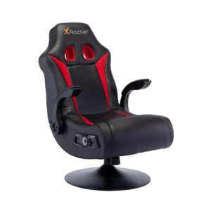 x rocker vibe 2.1 bluetooth pedestal gaming chair, with wireless audio, 2 speakers, subwoofer, foldable, padded armrest, 5125401, 24" x 42" x 33.2", black and red