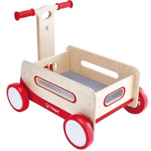 Hape Wooden Wagon Push and Pull Toy| Baby Learning Walker with Wheels for Toddlers Age 1 Year Old and up