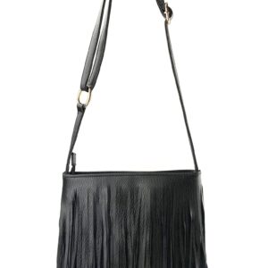 Glossy Fringe Cross Body Shoulder Bag Tassel Womens Purse(Black)