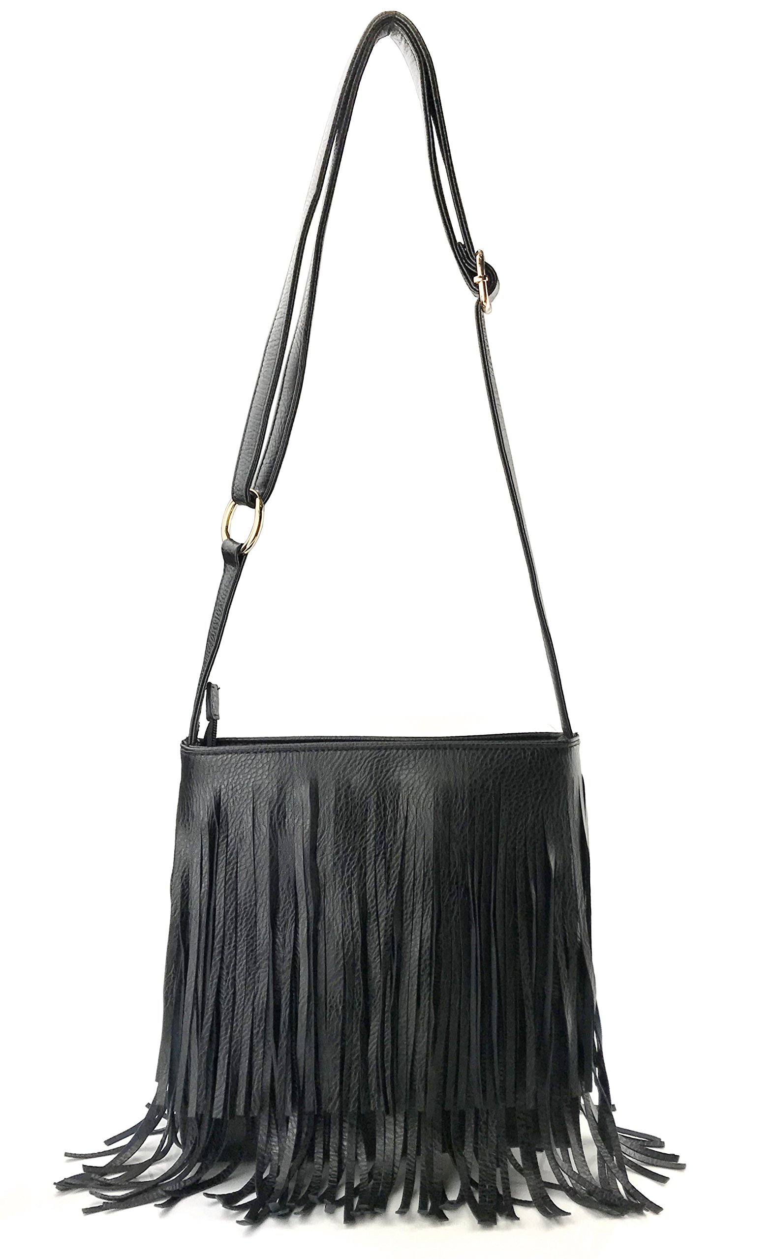 Glossy Fringe Cross Body Shoulder Bag Tassel Womens Purse(Black)