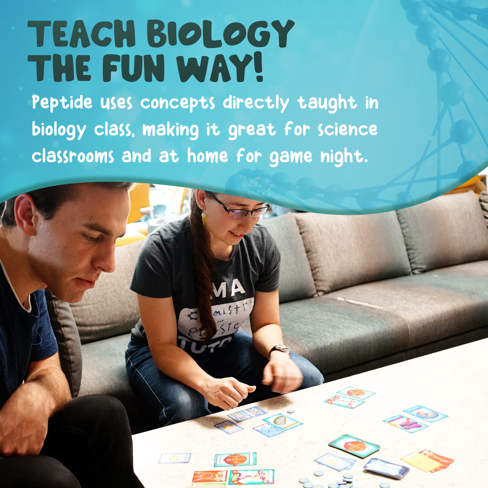 Genius Games Peptide: A Protein Building Game | A Strategy Card Game with Accurate Science for Gamers and Teachers | Teaches Amino Acids, mRNA, Organelles