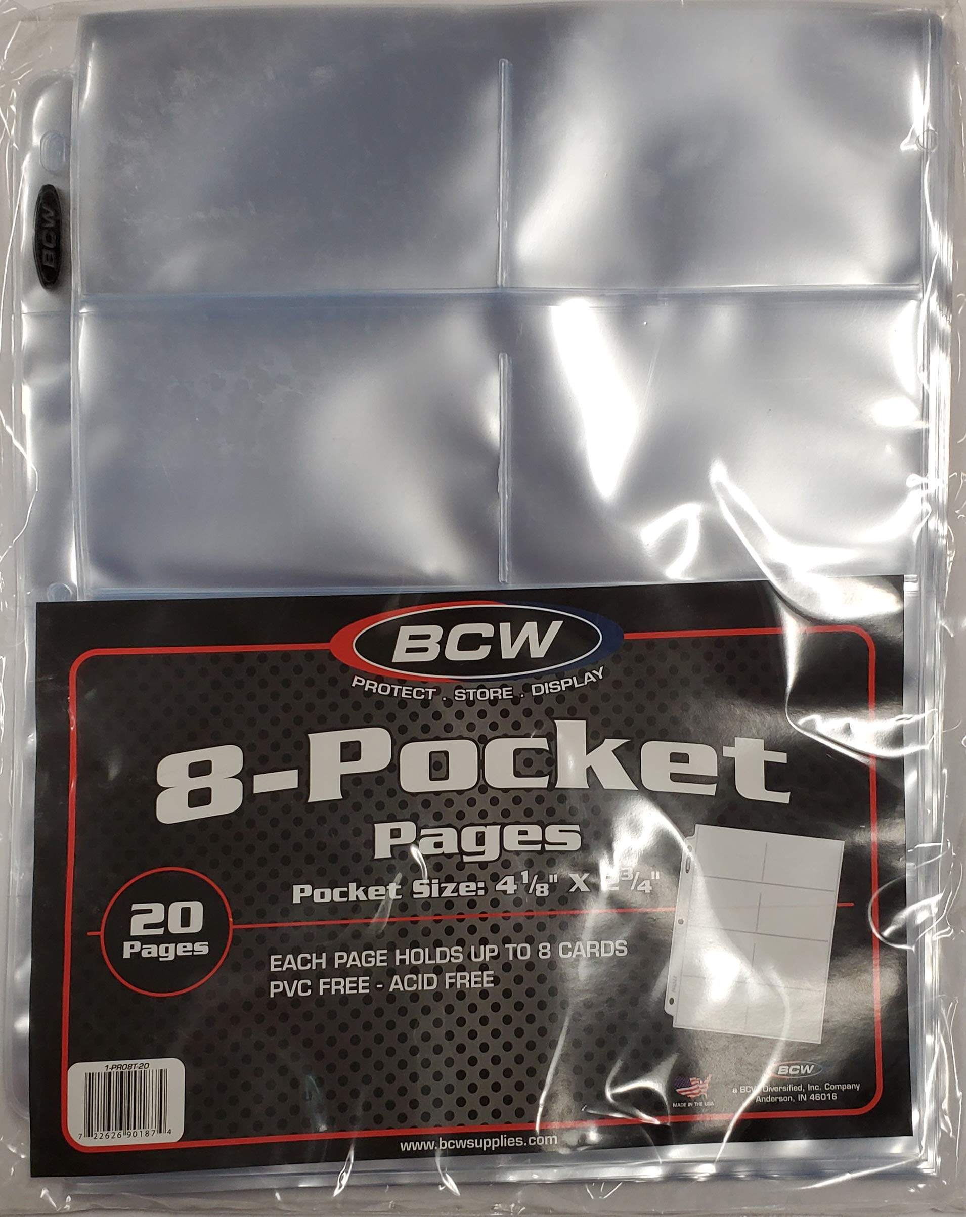 BCW Pro 8-Pocket Page for Trading Cards | Fits Standard 3-Ring Binders | Acid-Free, No PVC | Tall Photocard Sleeves | Archival-Quality, High Clarity Polypropylene | Holds Eight 2 5/8" x 4" Cards