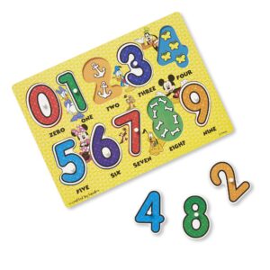 melissa & doug disney mickey mouse clubhouse numbers wooden peg puzzle (10 pcs)