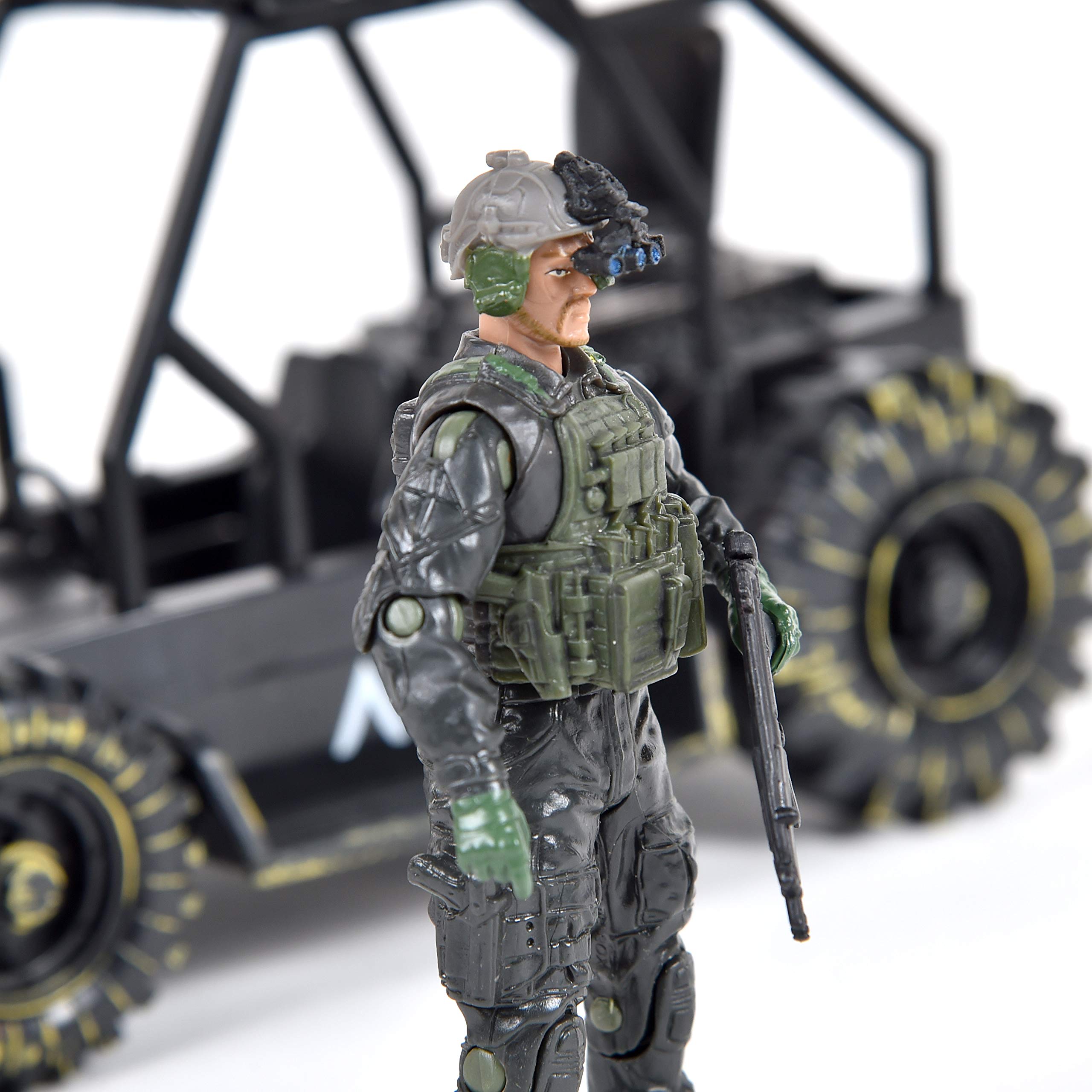 Sunny Days Entertainment Delta Attack Vehicle – Playset with Action Figure and Realistic Accessories | Military Toy Set for Kids – Elite Force, Black