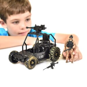 Sunny Days Entertainment Delta Attack Vehicle – Playset with Action Figure and Realistic Accessories | Military Toy Set for Kids – Elite Force, Black