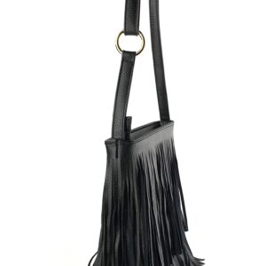 Glossy Fringe Cross Body Shoulder Bag Tassel Womens Purse(Black)