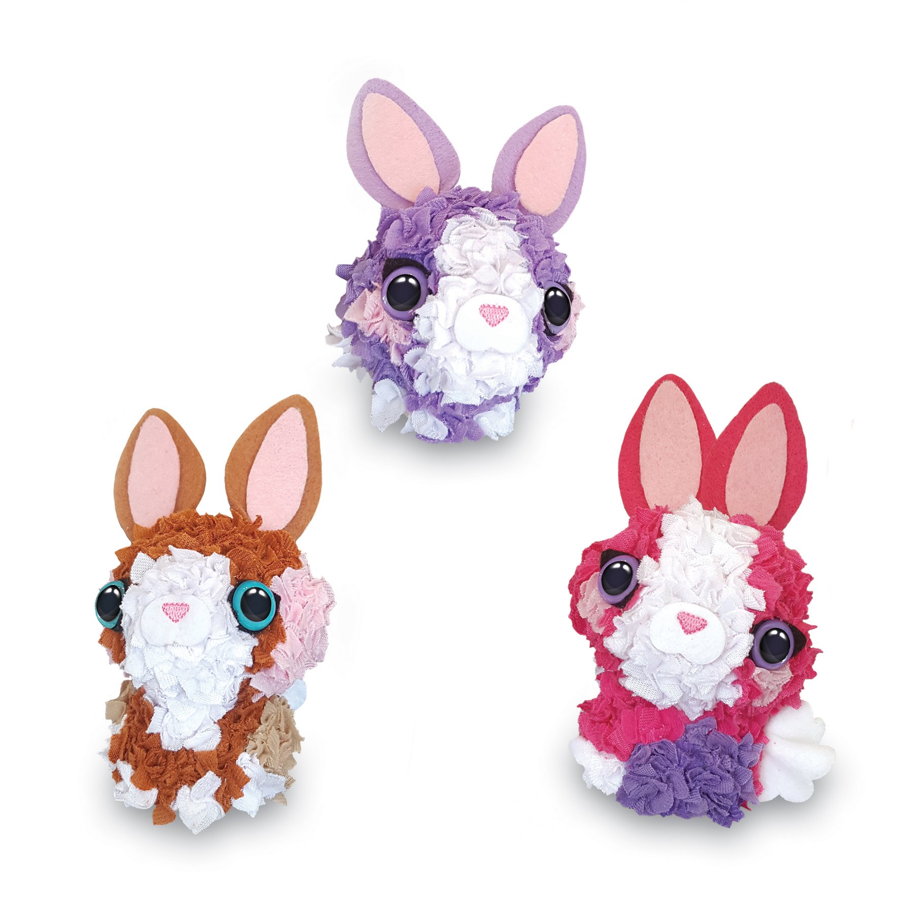 The Orb Factory Plushcraft, PlushCraft 3D Mini Bunny Pack, Purple/Pink/Brown/White/Beige, 10" x 3" x 8.5"