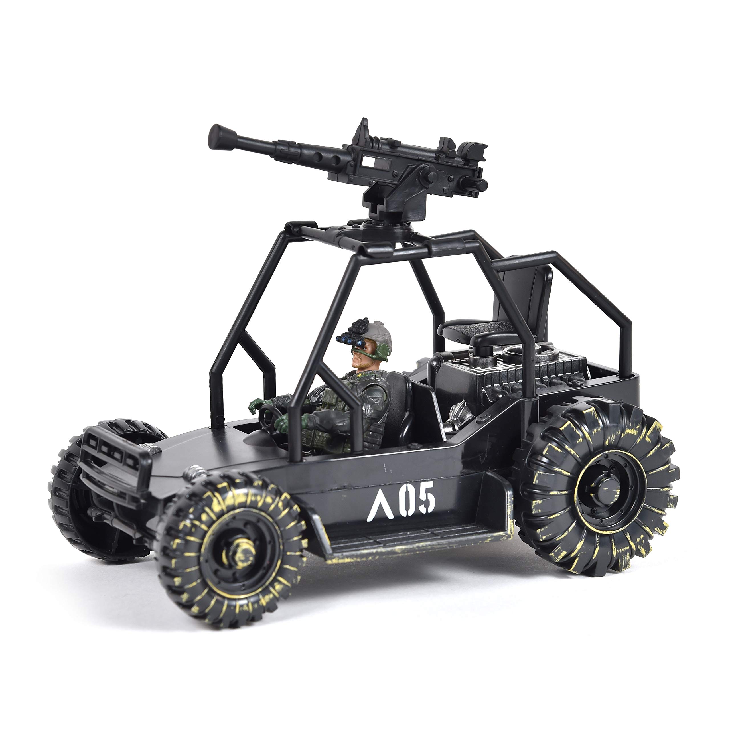 Sunny Days Entertainment Delta Attack Vehicle – Playset with Action Figure and Realistic Accessories | Military Toy Set for Kids – Elite Force, Black