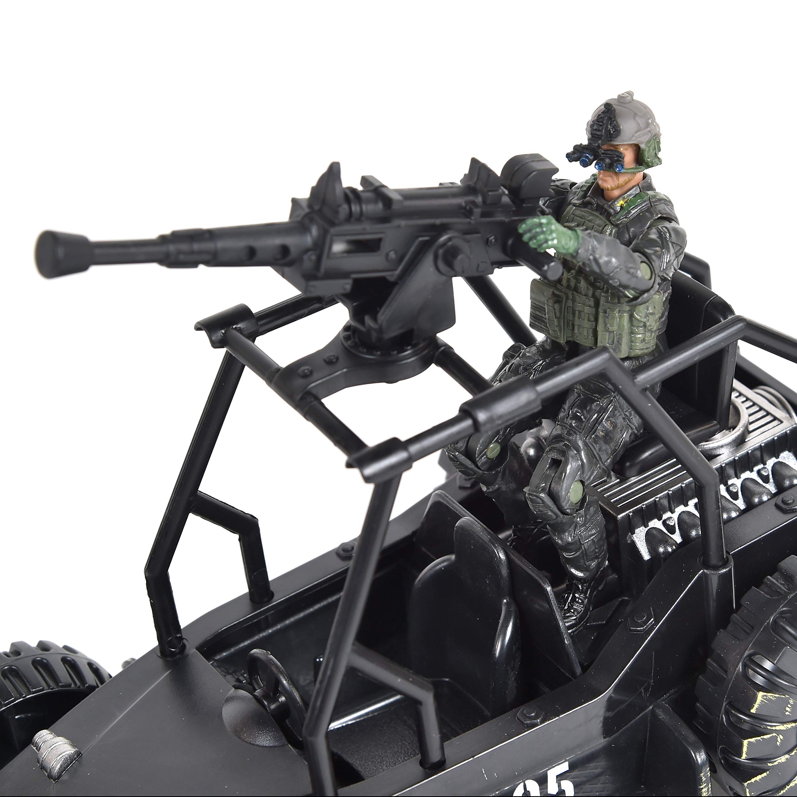 Sunny Days Entertainment Delta Attack Vehicle – Playset with Action Figure and Realistic Accessories | Military Toy Set for Kids – Elite Force, Black