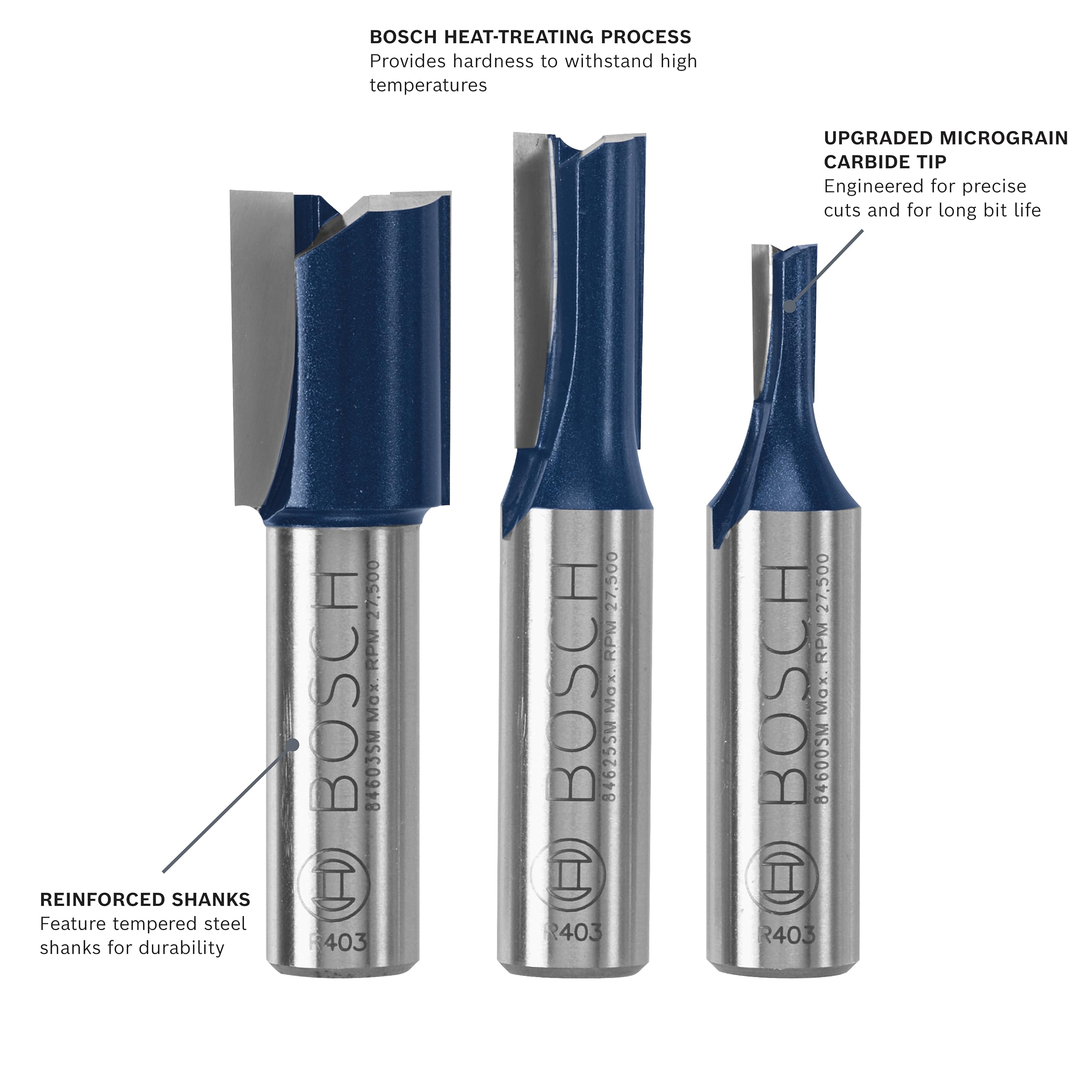 BOSCH RBS024SXW 3-Piece Assorted Set Carbide-Tipped Down Shear Plywood Mortising Router Bits Ideal for Applications in Standard-Size Plywood