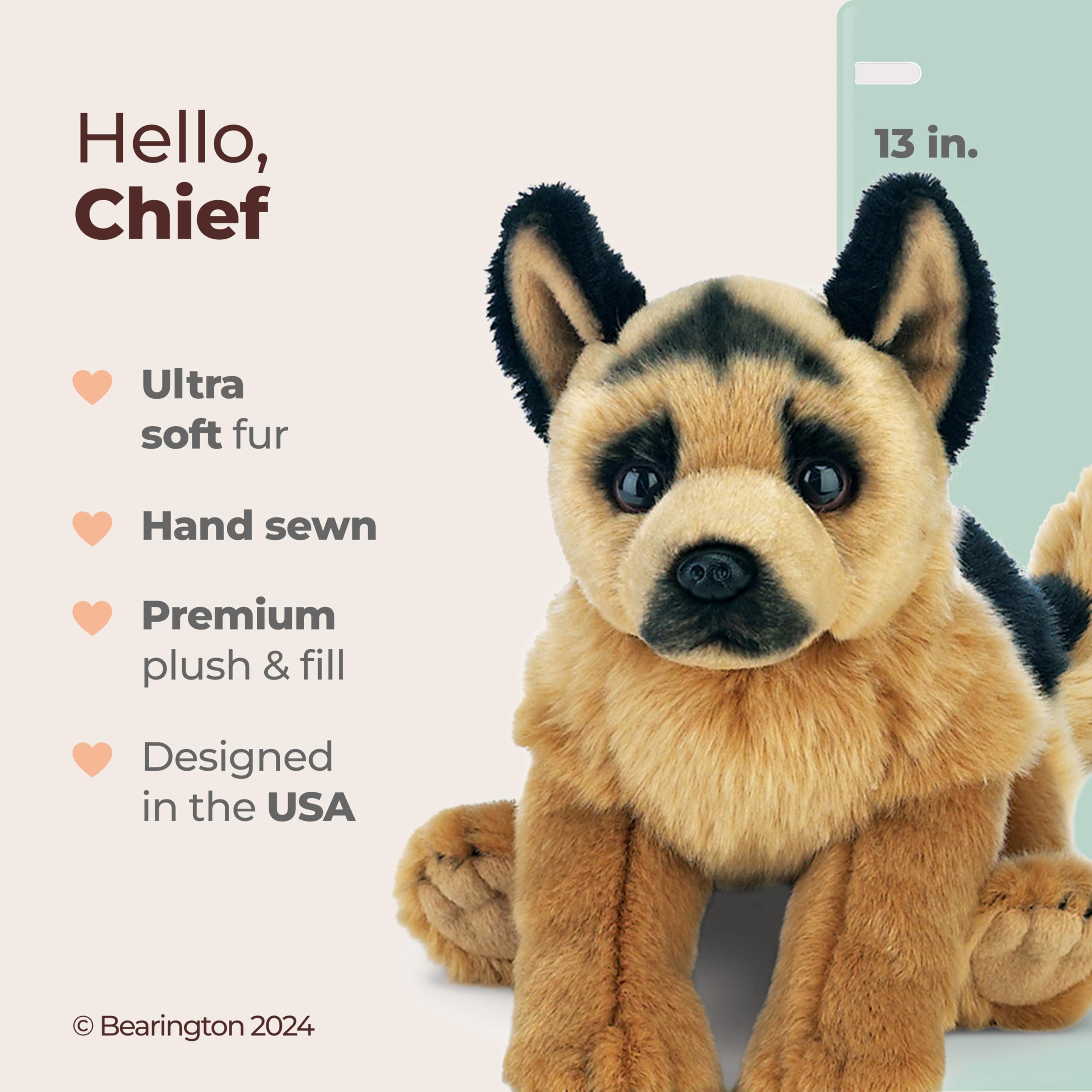 Bearington Chief The German Shepherd Stuffed Animal, 13 Inch Stuffed Dog