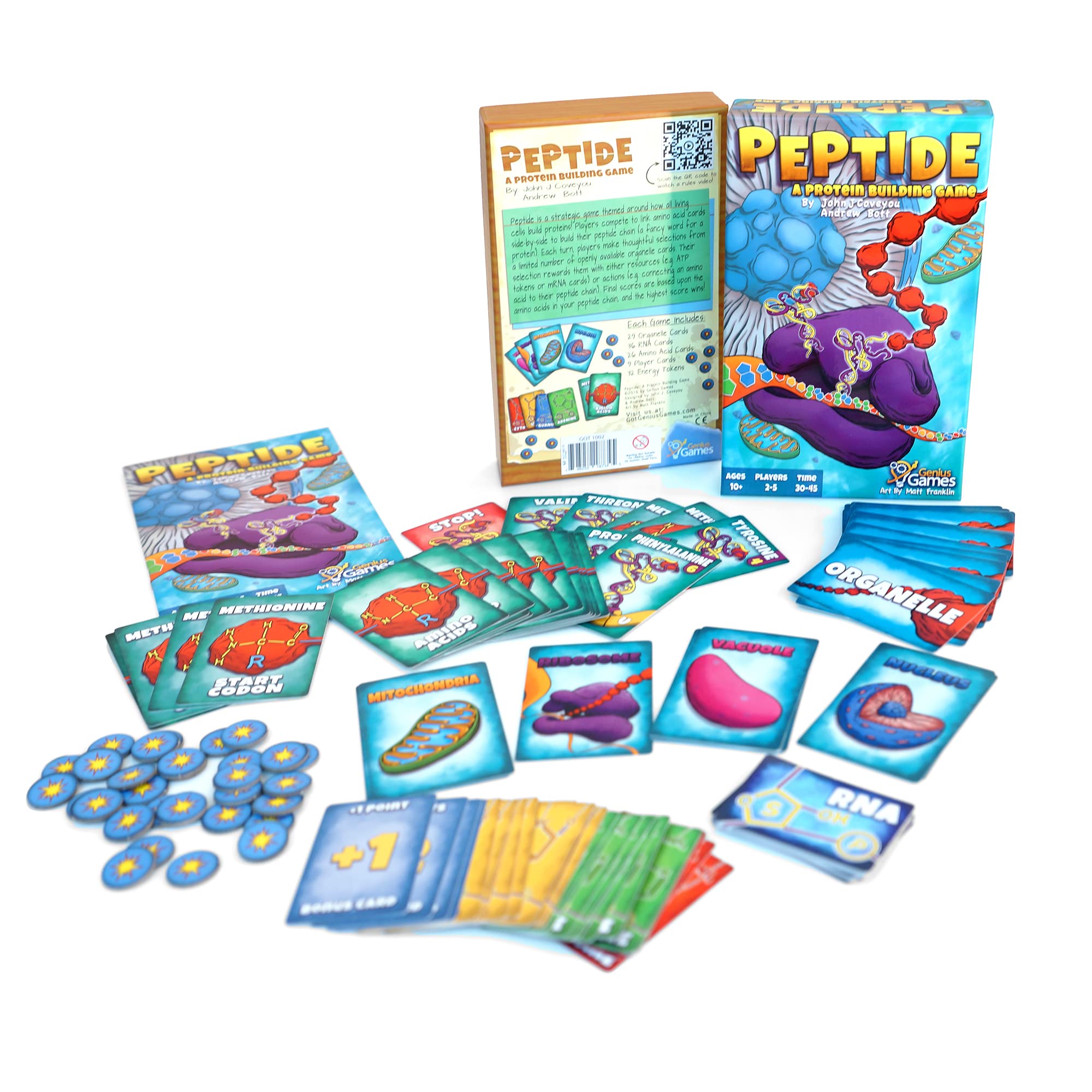 Genius Games Peptide: A Protein Building Game | A Strategy Card Game with Accurate Science for Gamers and Teachers | Teaches Amino Acids, mRNA, Organelles