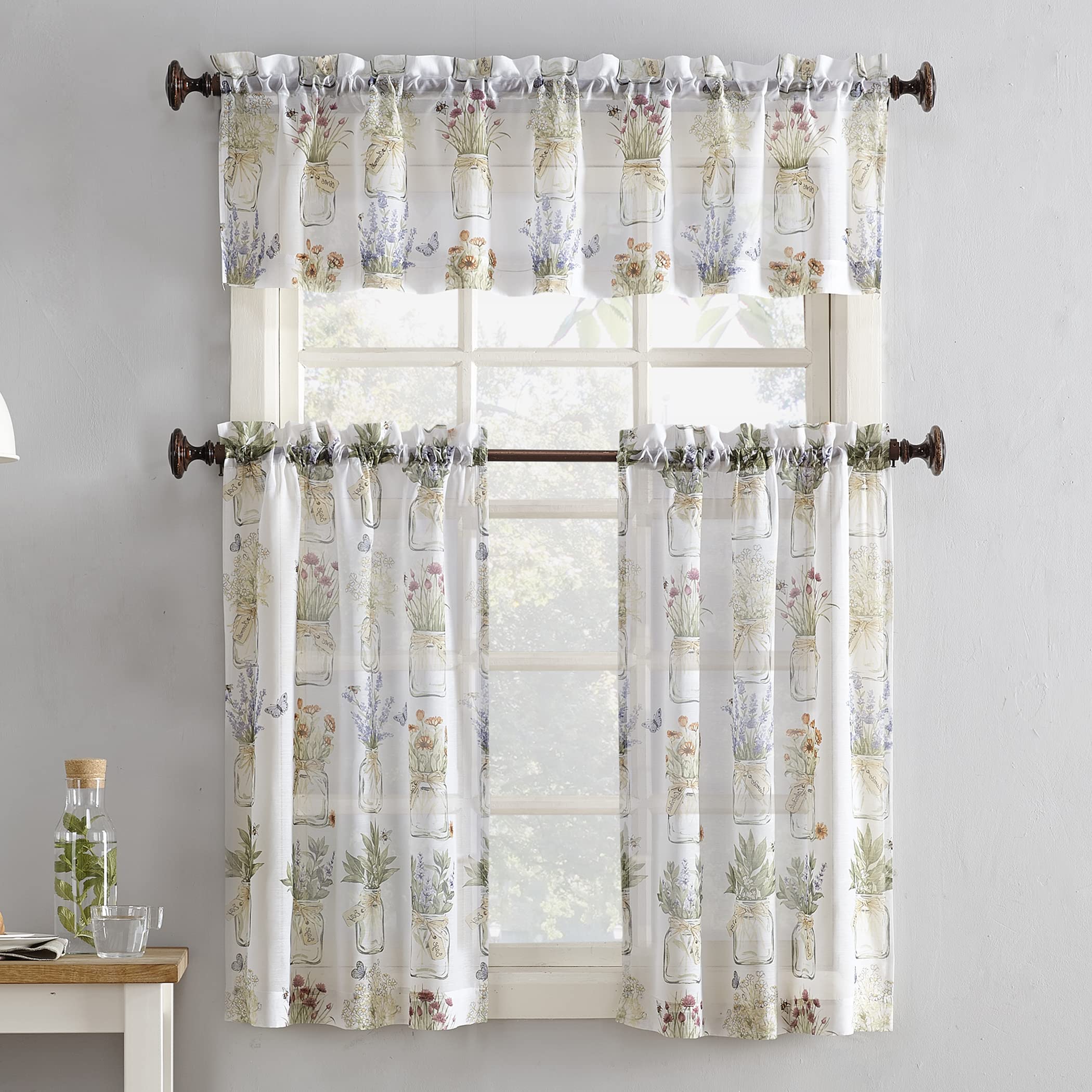 No. 918 Eve's Garden Semi-Sheer Rod Pocket Kitchen Curtain Tier Pair, 54" x 38", White