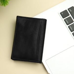 Leatherboss Genuine Leather Business Card Holder | Expandable Pocket, Credit Card & ID Slots | Stylish & Compact | Black