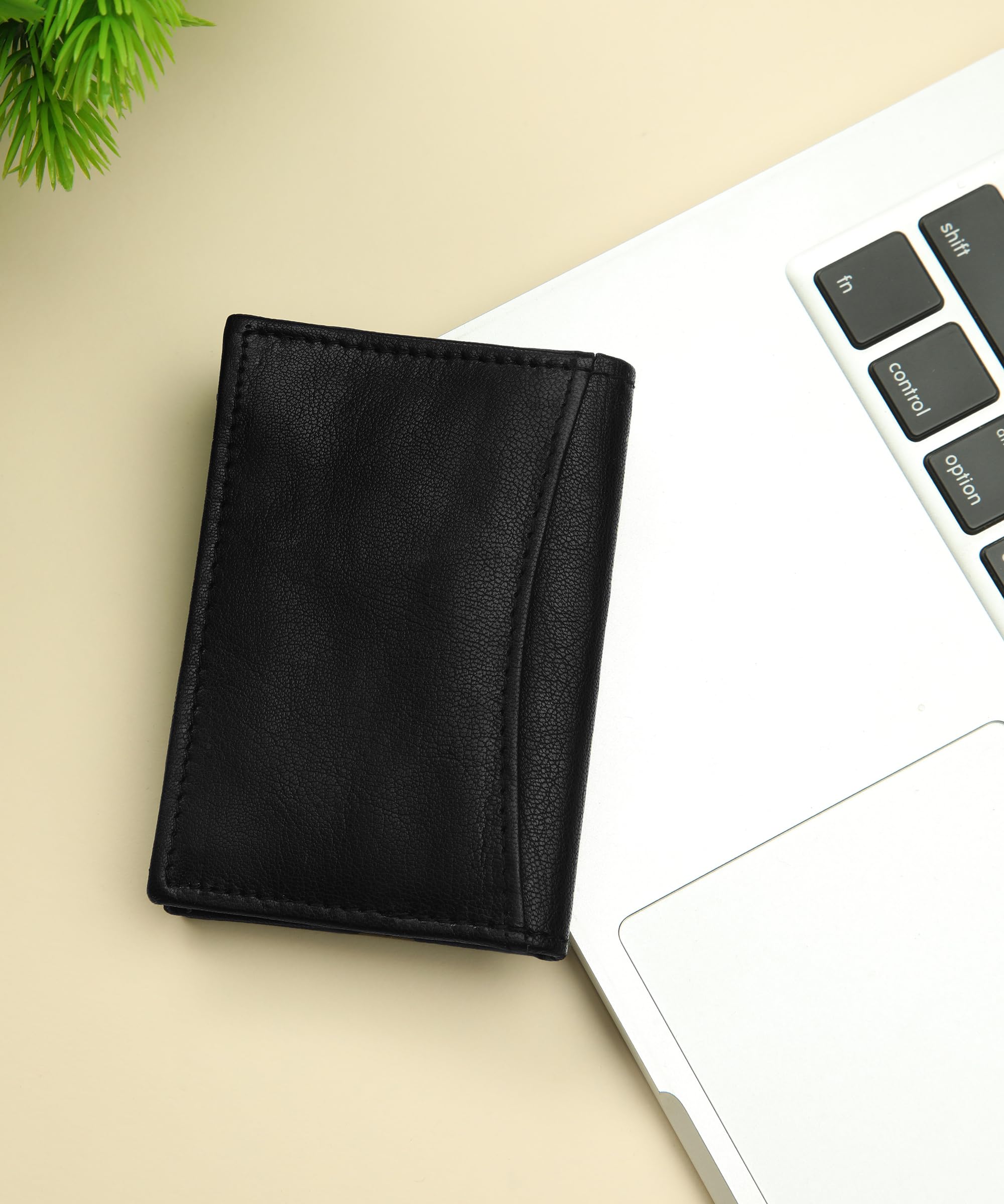 Leatherboss Genuine Leather Business Card Holder | Expandable Pocket, Credit Card & ID Slots | Stylish & Compact | Black