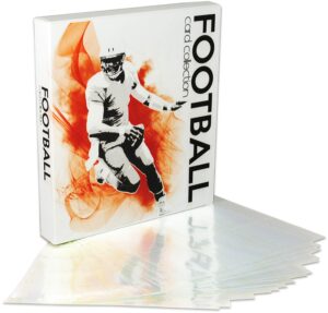 unikeep football themed trading card collection binder with 20 nine pocket trading card pages. additional pages can be added.