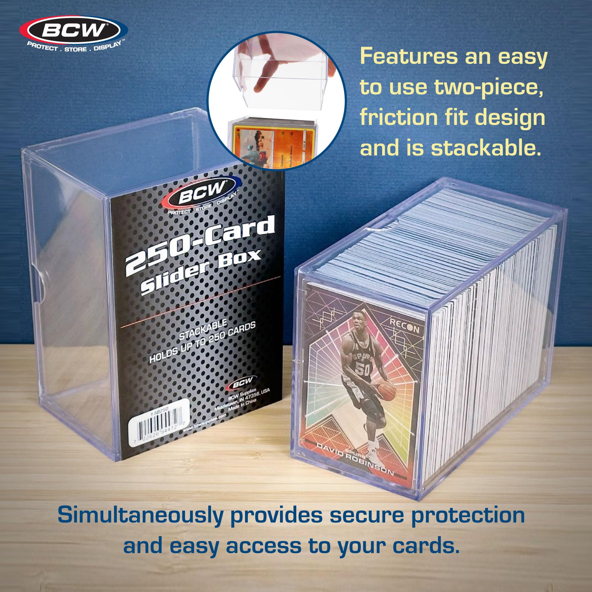 BCW Card Slider Box | Premium Trading Card Storage | Sturdy, Stackable, Crystal-Clear Design for Magic The Gathering, Football, Basketball, Baseball Card (250 Card, 1 Pack)