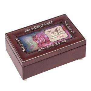 cottage garden sister always in my heart rosewood finish embossed jewelry music box - plays tune canon in d