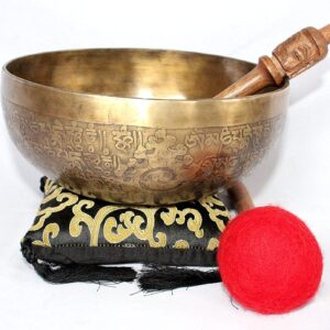 Singing Bowl Nepal- 8" Healing Mantra Carved Singing Bowl, Hand Hammered Tibetan Meditation Singing Bowl 8 Inches - Yoga Bowl By Singing Nepal