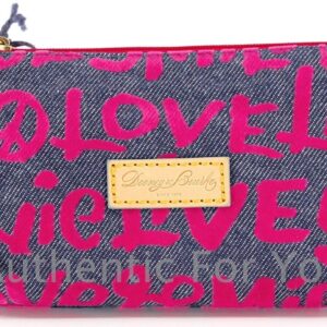 Disney Dooney & Bourke Pink Denim Wallet - Mickey Minnie Peace Love Laugh Smile