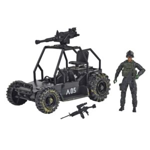 sunny days entertainment delta attack vehicle – playset with action figure and realistic accessories | military toy set for kids – elite force, black