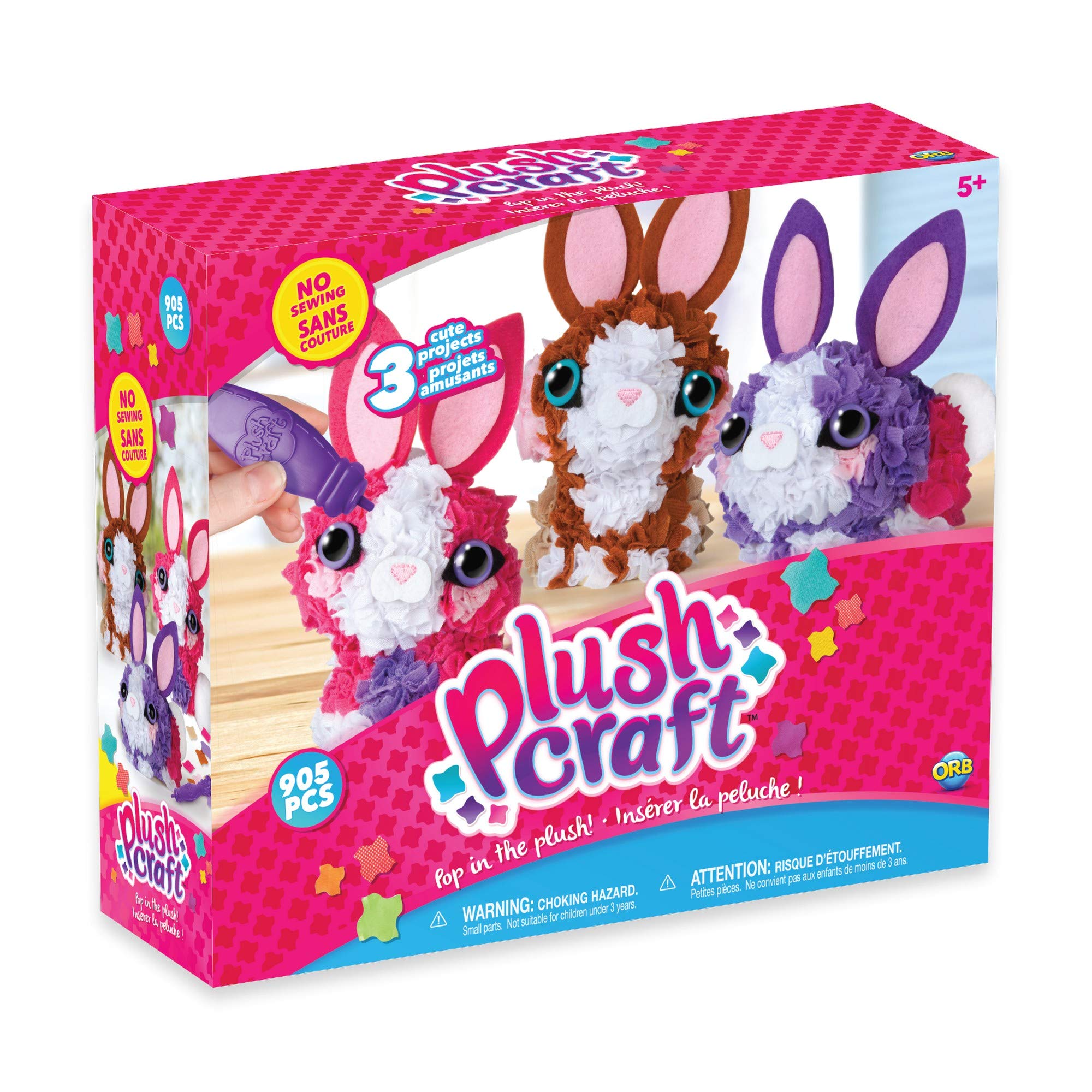 The Orb Factory Plushcraft, PlushCraft 3D Mini Bunny Pack, Purple/Pink/Brown/White/Beige, 10" x 3" x 8.5"