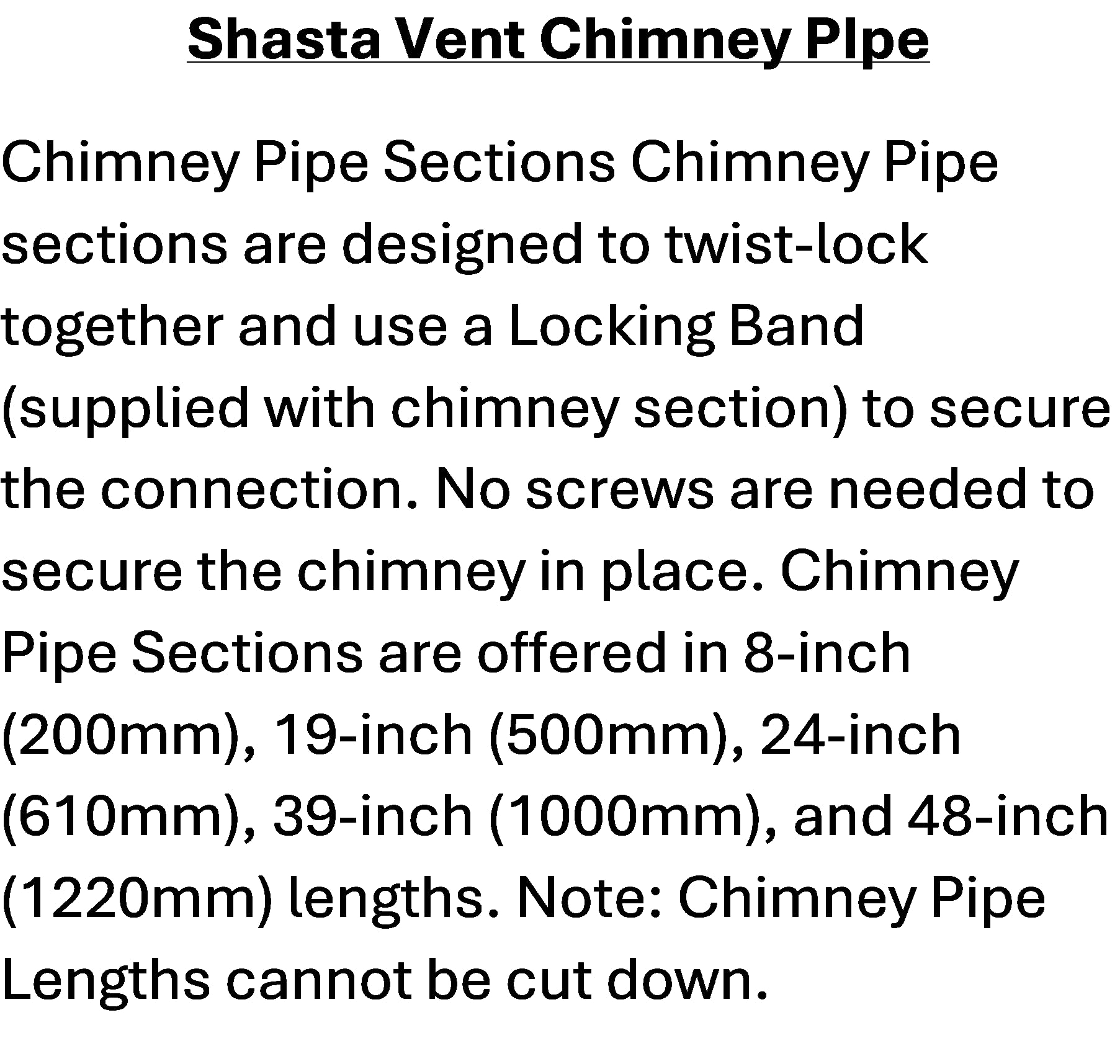 8" x 39" Class A, All Fuel, Double Wall, Insulated, Stainless Steel Chimney Pipe 8" Dia. x 39" Length