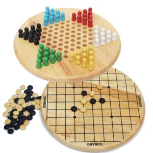 towo wooden chinese checkers and gobang (five in a row) 2 in 1 board game - chinese chequers family board games for kids and adults- wooden toys for 6 years old