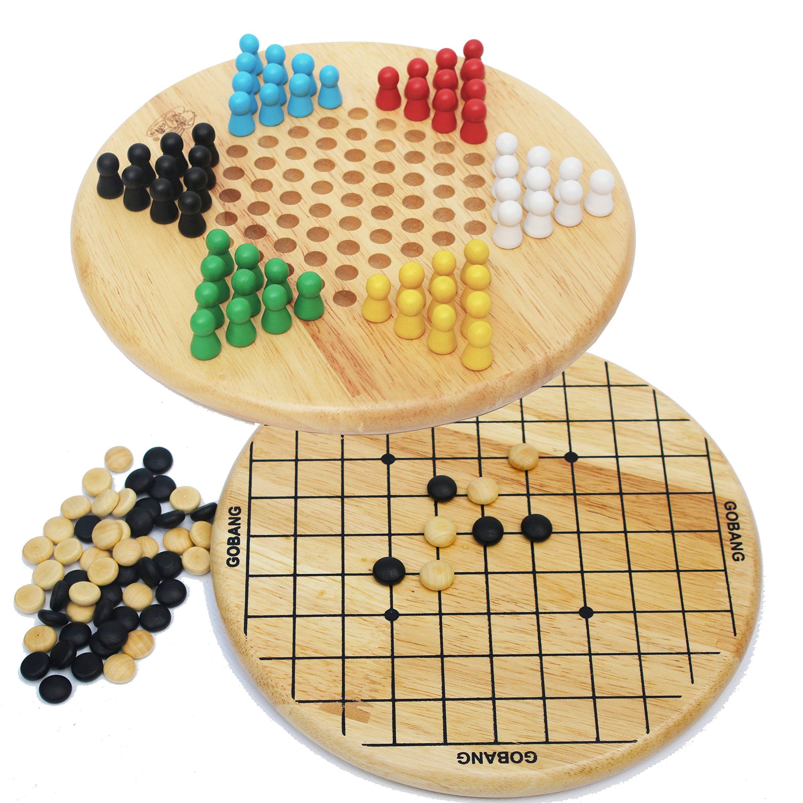 TOWO Wooden Chinese Checkers and Gobang (Five in a Row) 2 in 1 Board Game - Chinese Chequers Family Board Games for Kids and Adults- Wooden Toys for 6 Years Old