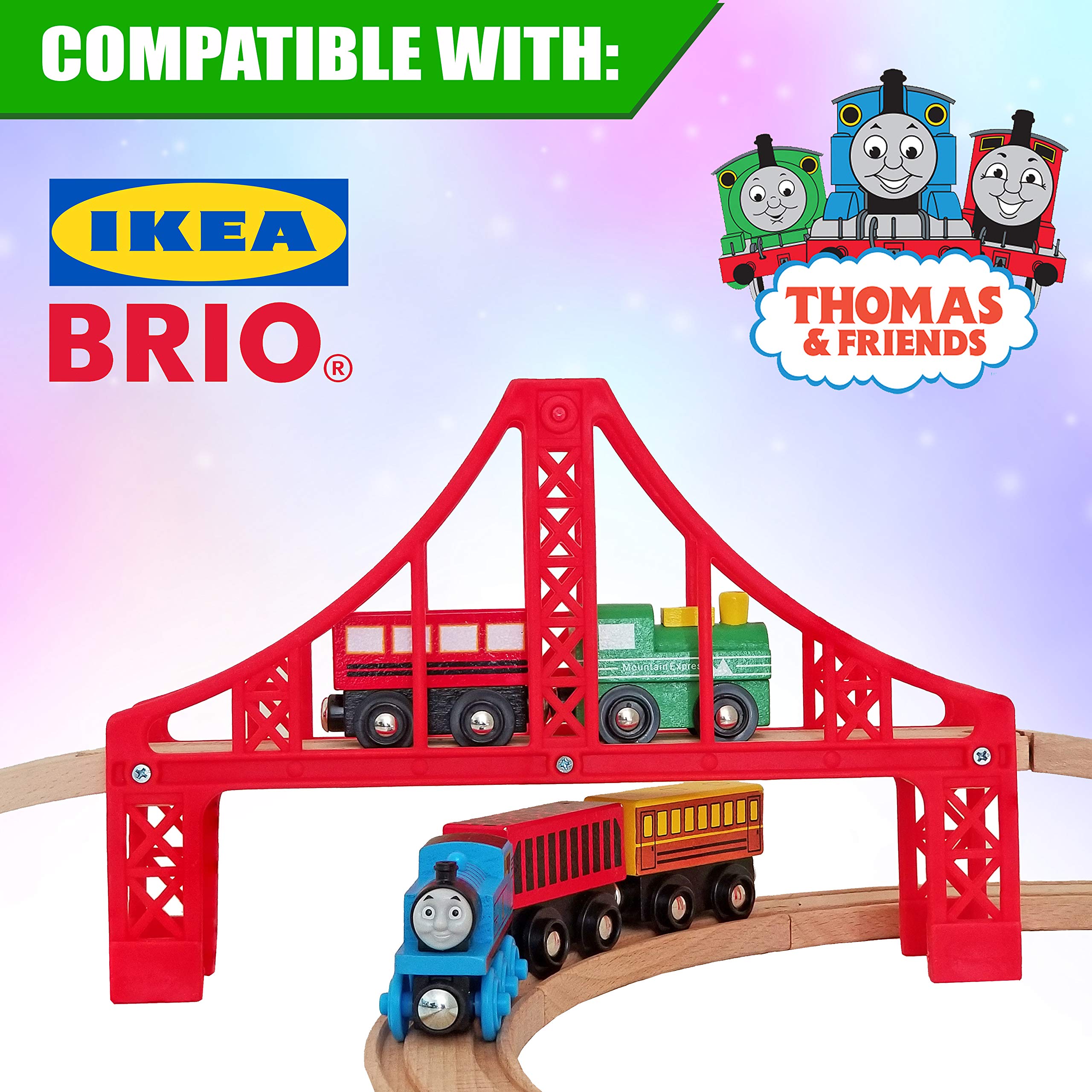 Wooden Train Tracks Full Set, Deluxe 55 Pcs with 3 Destination Fits Thomas, Brio, IKEA, Chuggington, Imaginarium, Melissa and Doug - Best Gifts for Kids Toddler Boys and Girls