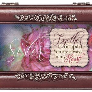 Cottage Garden Sister Always in My Heart Rosewood Finish Embossed Jewelry Music Box - Plays Tune Canon in D