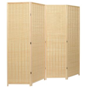 decorative freestanding beige woven bamboo 4 panel hinged privacy screen portable folding room divider