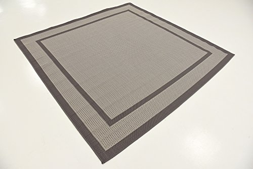 Unique Loom Outdoor Border Collection Area Rug - Border (6' 1" Square, Gray/ Silver)